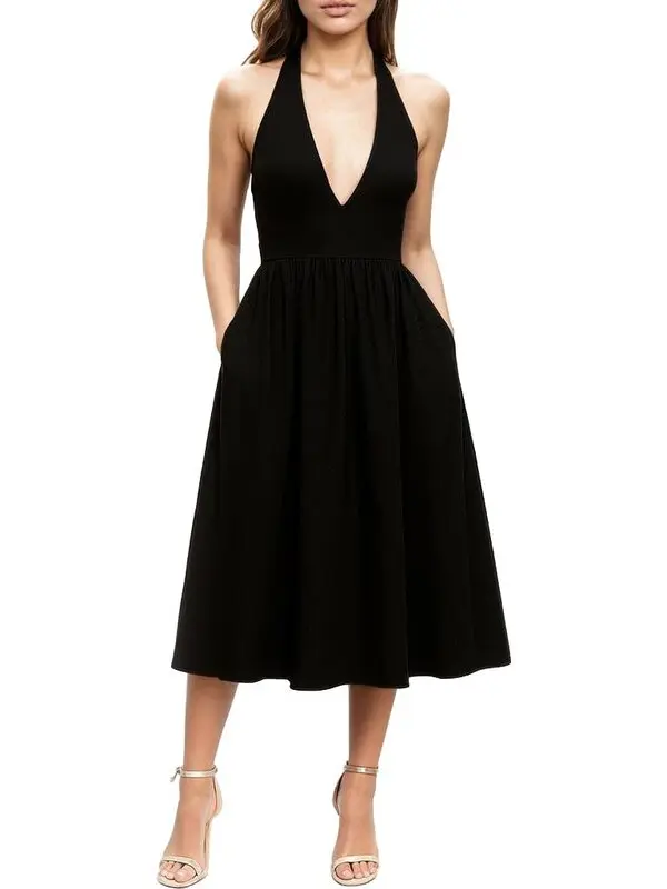Badgley Mischka Fit-and-flare Halter Sundress - Black