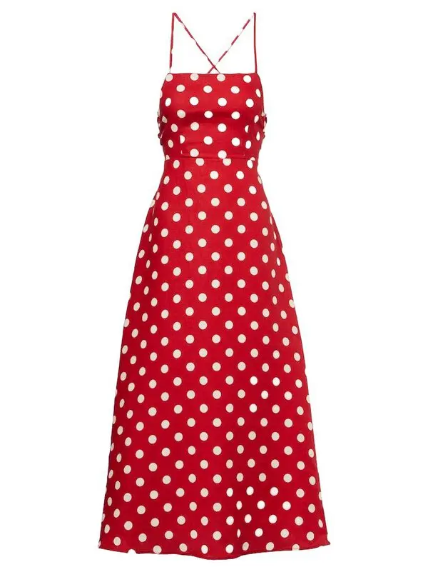 Posse Lori Polka-dot Linen Maxi Dress - Red