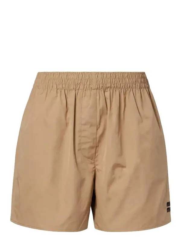Miu Miu Logo Cotton Poplin Shorts - Beige