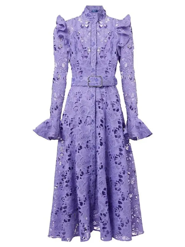 LEO LIN Aliyah Floral Ruffled Lace Midi Dress - Purple