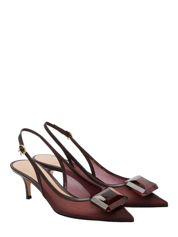 GIANVITO ROSSI 55 Leather-trimmed Mesh Slingback Pumps - Burgundy