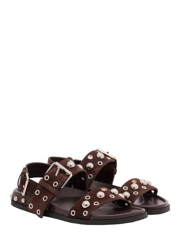 Valentino Garavani Nellcôte Studded Suede Sandals - Brown