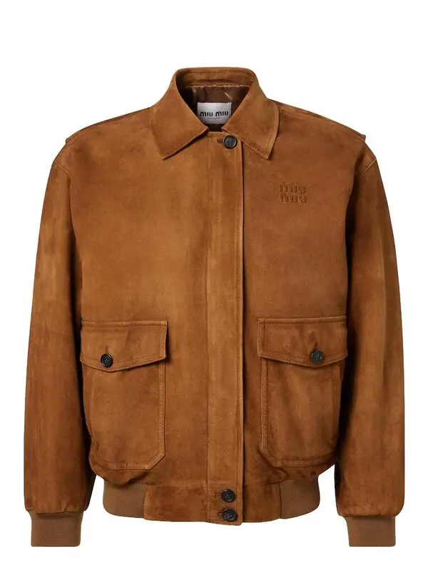 Miu Miu Embossed Suede Blouson - Brown