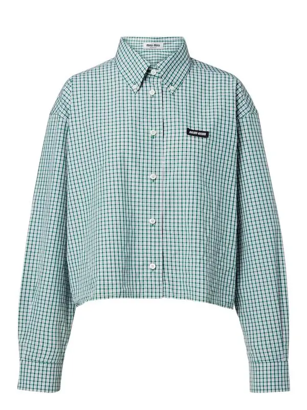 Miu Miu Checked Cropped Cotton Shirt - Green