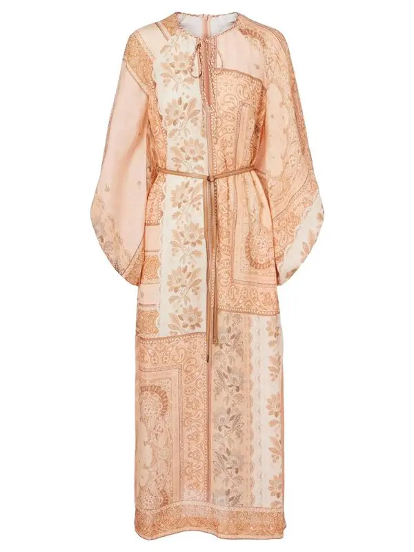 Zimmermann Lucky Printed Linen Midi Dress - Orange
