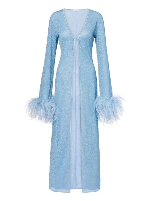 Oseree Lumière Feather-trimmed Robe - Blue