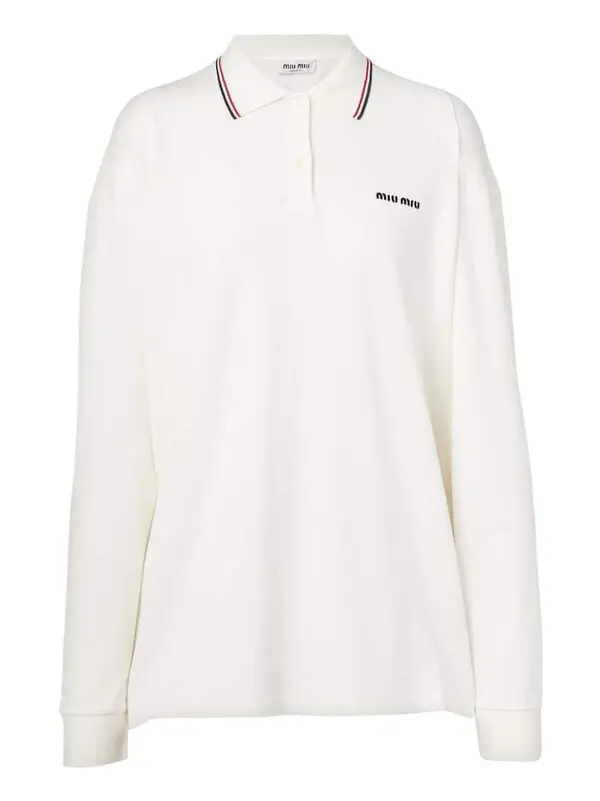 Miu Miu Logo Cotton Polo Sweater - White