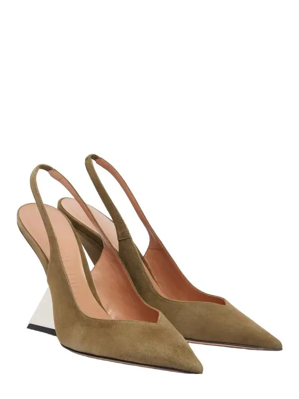 Attico Cheope 105 Suede Slingback Pumps - Green