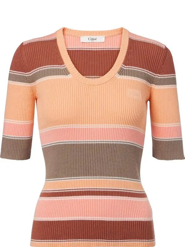 Chloé Striped Ribbed-knit Cotton Top - Multicoloured