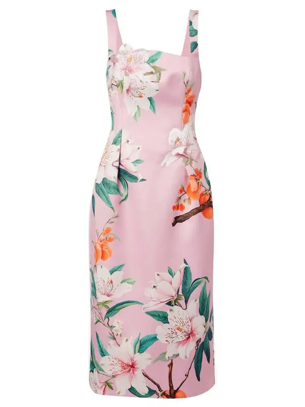 LEO LIN Larissa Floral Satin Midi Dress - Pink