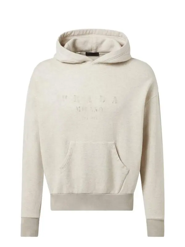 Prada Logo Cotton Hoodie - Beige