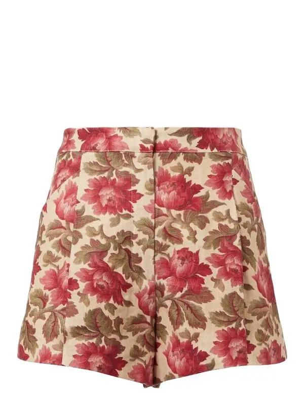 Posse Rosalie Floral Linen Shorts - Red