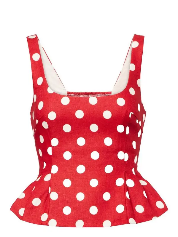 Posse Rosalie Polka-dot Linen Top - Red