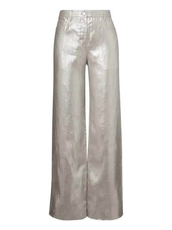 Max Mara Malika Metallic Linen Wide-leg Pants - Silver