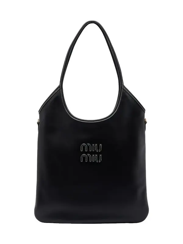 Miu Miu Ivy Medium Leather Tote Bag - Black