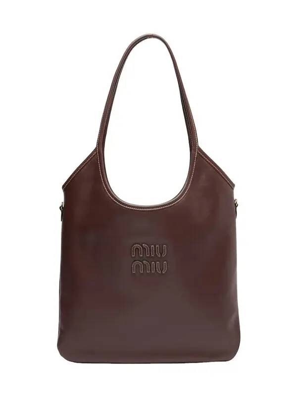 Miu Miu Ivy Medium Leather Tote Bag - Brown