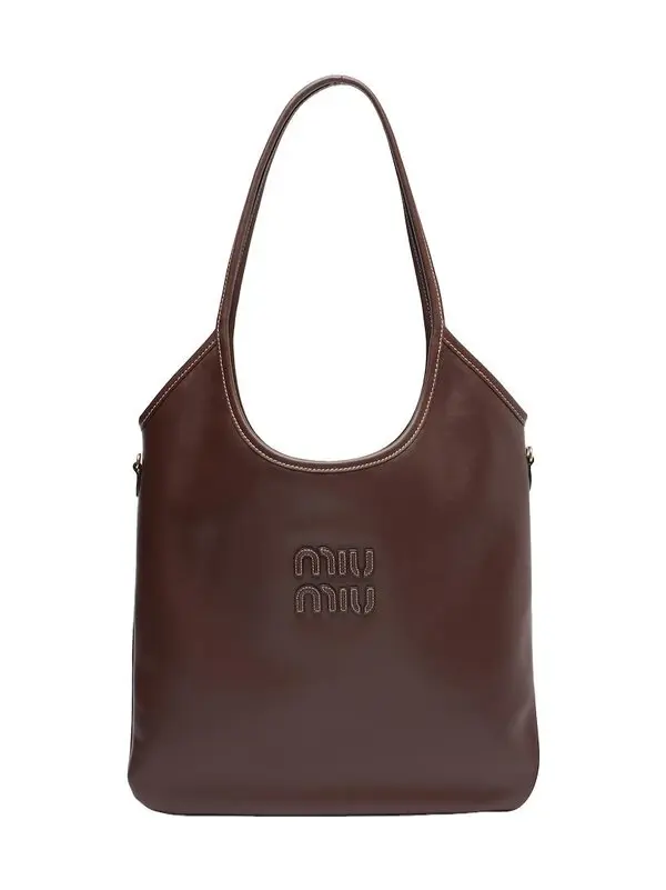 Miu Miu Ivy Medium Leather Tote Bag - Brown