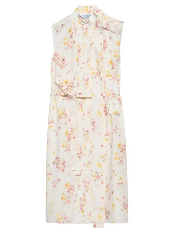 Prada Pleated Floral-print Poplin Dress - Pink