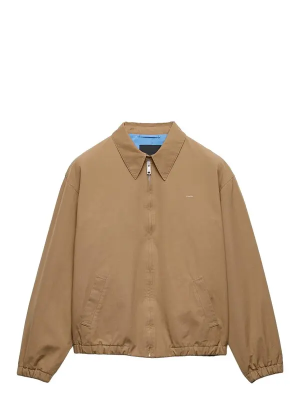 Prada Cotton Zip-up Jacket With Embroidered Logo - Brown