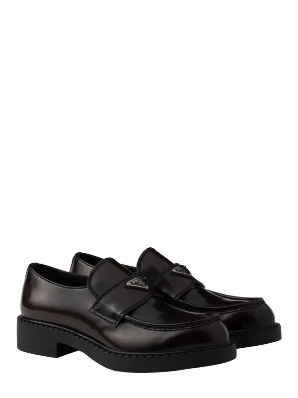 Prada Chocolate Brushed Leather Loafers - Sienna