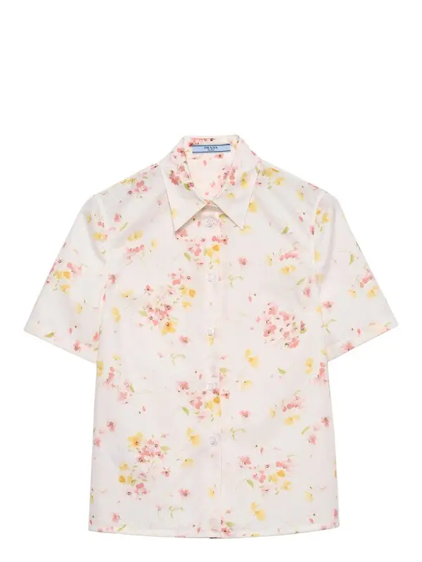 Prada Floral Print Poplin Shirt - Begonia Pink