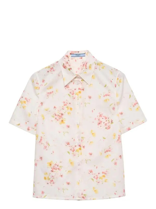 Prada Short-sleeved Floral Print Poplin Shirt - Pink