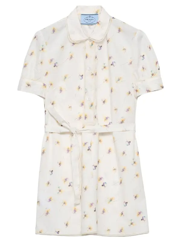 Prada Floral Print Poplin Mini-dress - Yellow