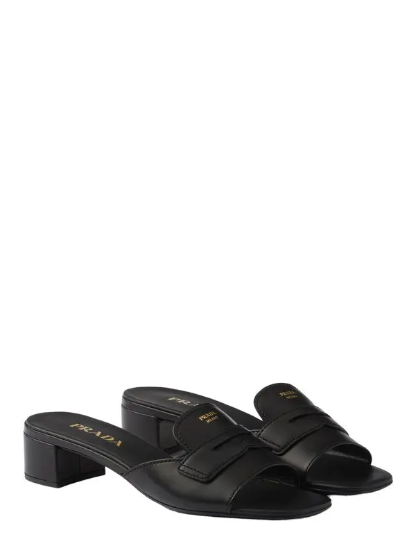 Prada Leather Heeled Sandals - Black