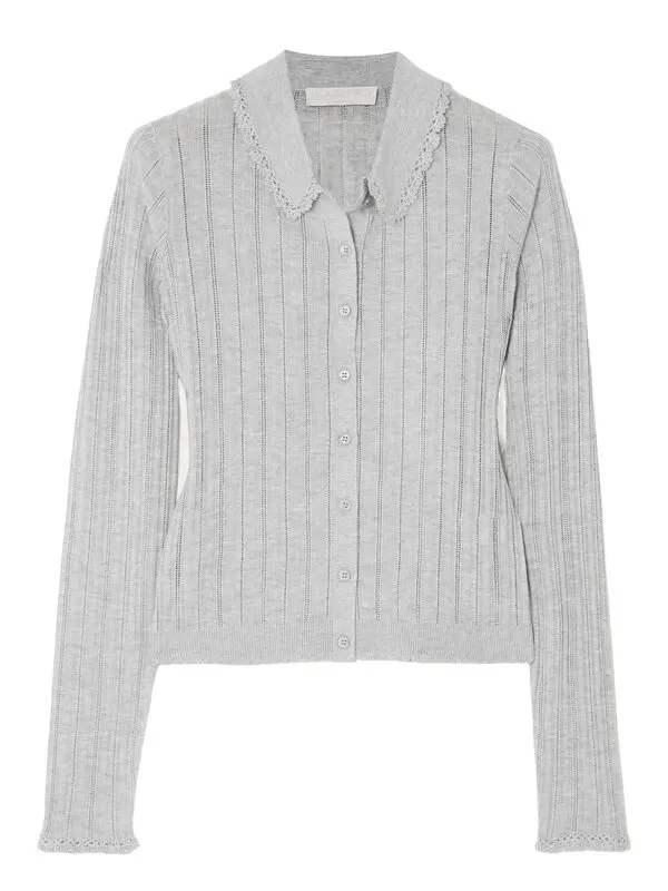Ulla Johnson Lottie Crochet-trimmed Pointelle-knit Cardigan - Gray