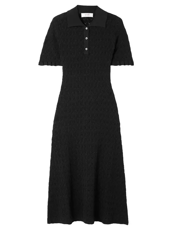 Sea Rue Pointelle-knit Midi Dress - Black