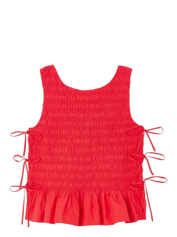 GANNI Tie-detailed Ruffled Organic Cotton-poplin Tank - Red