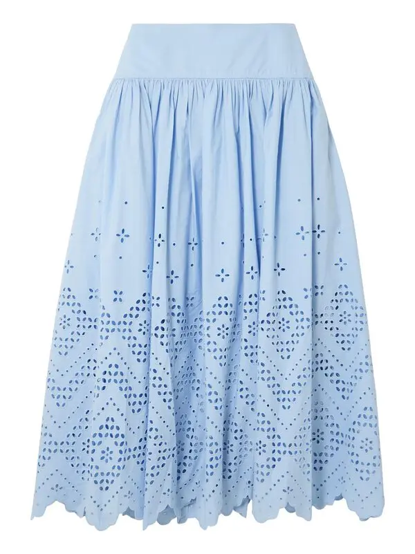 SELF-PORTRAIT Broderie Anglaise Cotton Midi Skirt - Blue