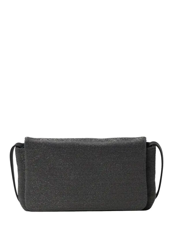 Brunello Cucinelli Leather Pouch With Monile Embroidery - Grey
