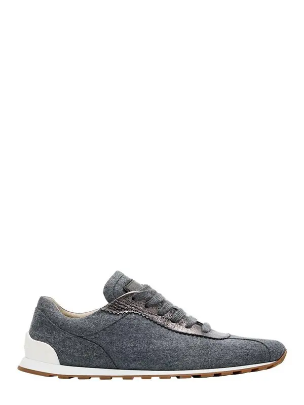 Brunello Cucinelli Suede And Knit Low-top Sneakers - Charcoal