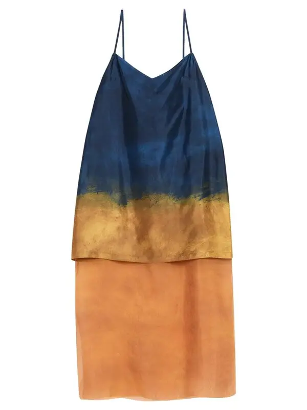 JASON WU Painted Stripe Organza-layered Midi Slip Dress - Navymarigold