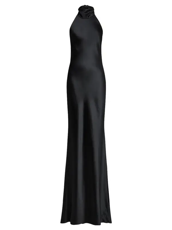 Ralph Lauren Chilton Stretch Satin Gown - Black