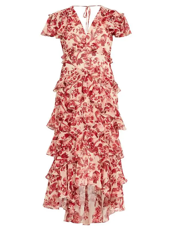 Cinq À Sept Tatum Floral Ruffled Maxi Dress - Cherry Rose Multi