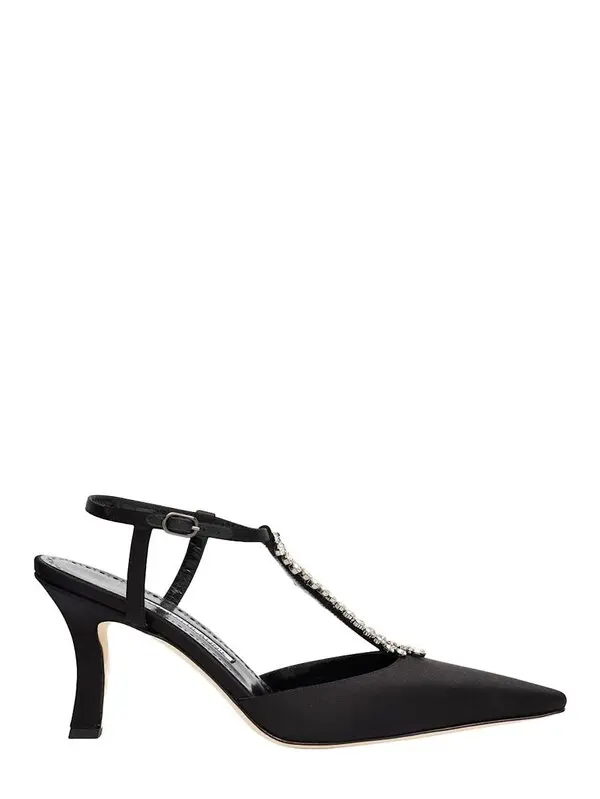 Manolo Blahnik Sufik Embellished Satin T-strap Pumps - Black