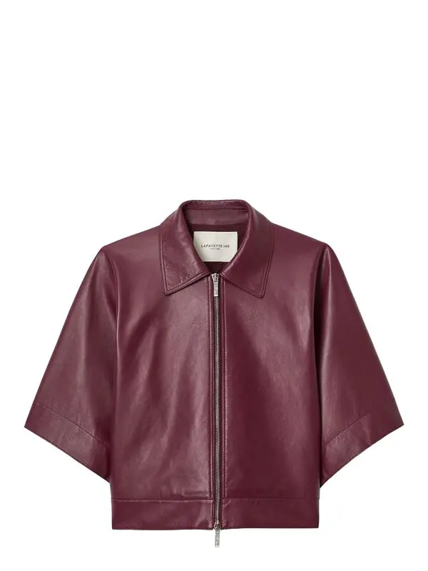 Lafayette 148 New York Nappa Leather Kimono Sleeve Jacket - Violet Ash