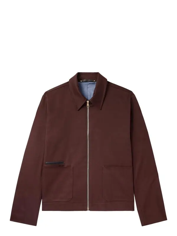 Paul Smith Leather-trimmed Cotton-blend Twill Harrington Jacket - Burgundy