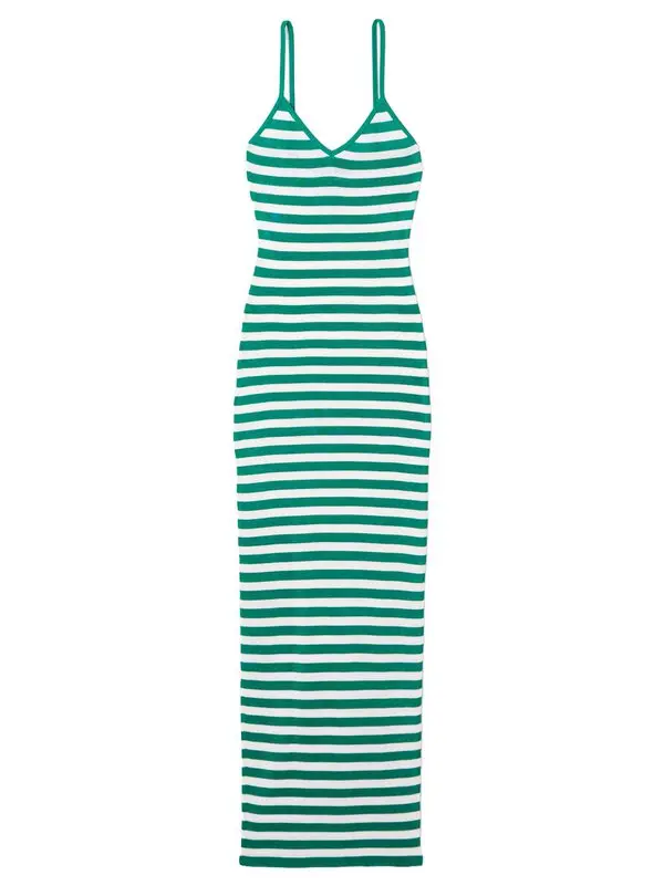 Dolce & Gabbana Striped Ribbed-knit Midi Dress - Green