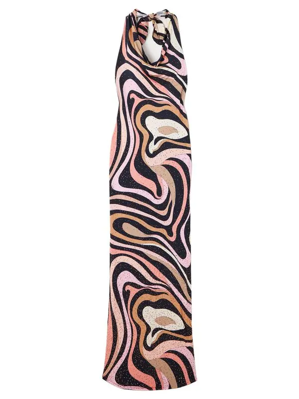 Emilio Pucci Marmo Crystal-embellished Printed Halterneck Maxi Dress - Pink