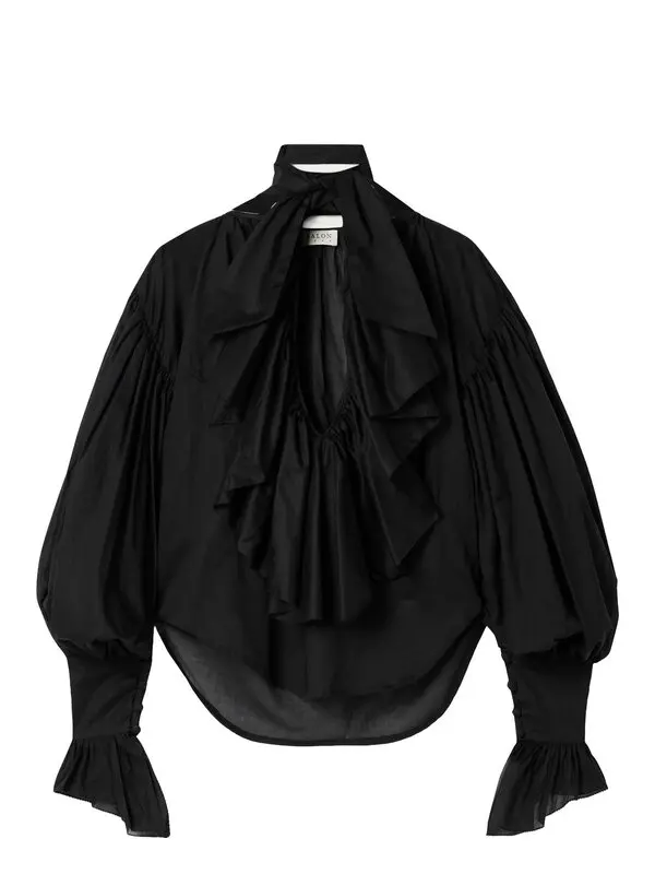 SALON 1884 Giacomo Tie-neck Ruffled Blouse - Black