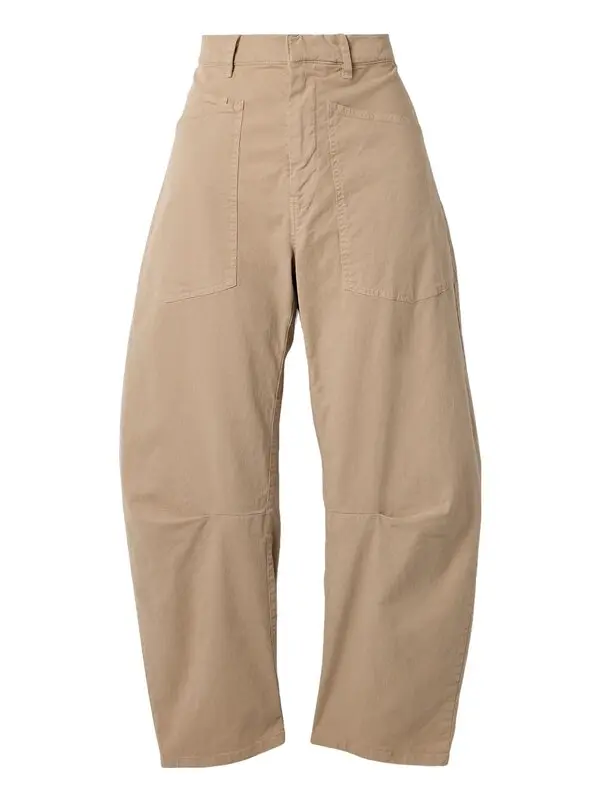 NILI LOTAN Brushed Cotton-blend Twill Tapered Pants - Neutrals