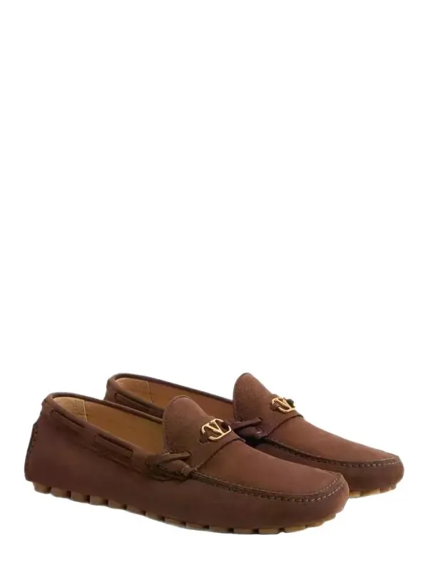 Valentino Garavani Deerskin Suede Driver Fastaway Loafers - Brown