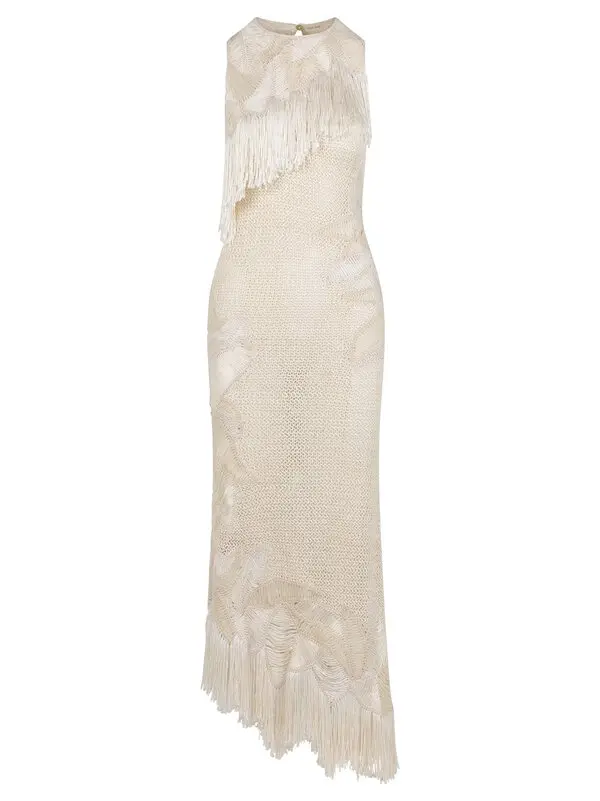 HEIRLOME Maureen Fringed Knit Maxi Dress - Ivory