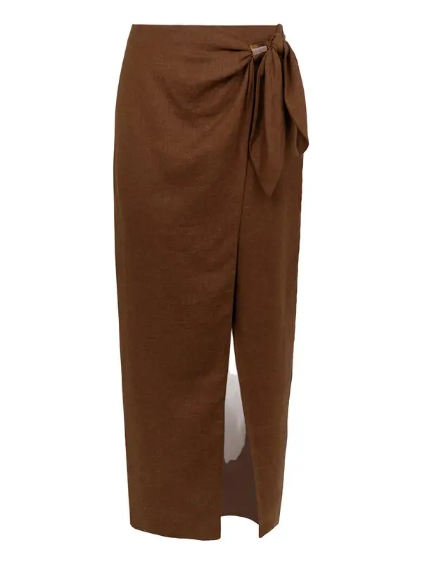 VIX PAULA HERMANNY Knotted Midi Skirt - Brown