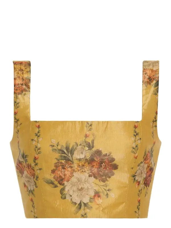 Agua Bendita Amanda Floral Taffeta Cropped Top - Yellow