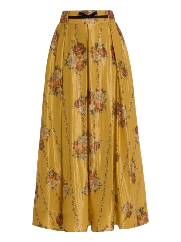 Agua Bendita Delta Floral Taffeta Maxi Skirt - Yellow