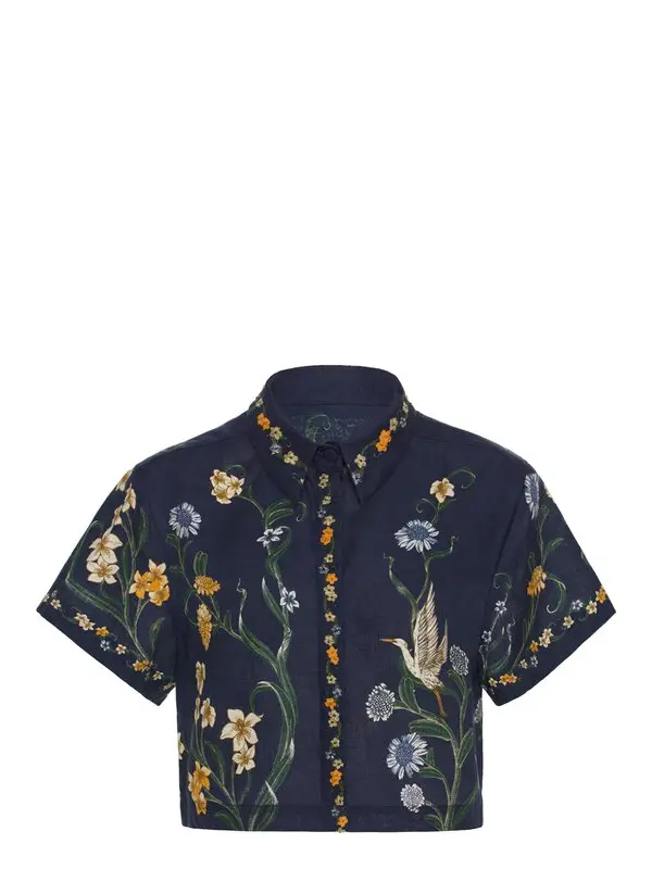 Agua Bendita Virtuosa Embroidered Linen Shirt - Navy